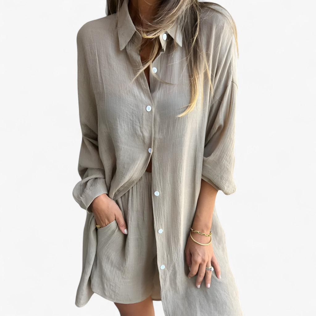 Isabelle | Damen Baumwoll-Linen Komplettanzug mit Shorts